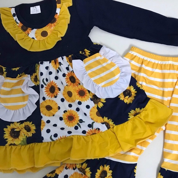 Matching Sets | Boutique Sunflower Cute Ruffle Embroidered Set | Poshmark